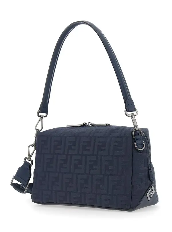 Fendi Lui Medium' Blue Shoulder Bag With Ff All-over Motif In Tech Fabric