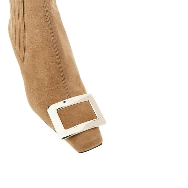 ROGER VIVIER Suede Leather Belle Vivier Chelsea Boots - Cream
