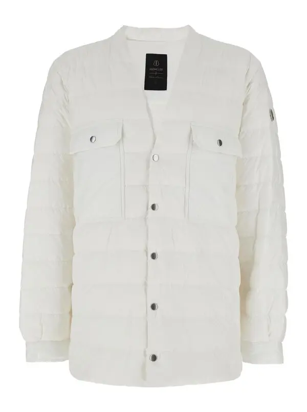RICK OWENS X MONCLER White Down Jacket With Logo Patch On The Sleeve And Snap Buttons In Tech Fabric