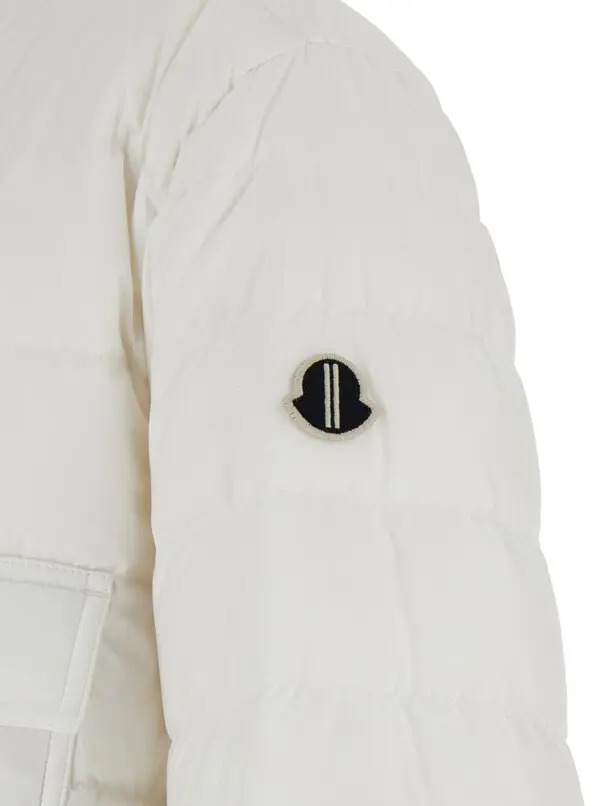 RICK OWENS X MONCLER White Down Jacket With Logo Patch On The Sleeve And Snap Buttons In Tech Fabric