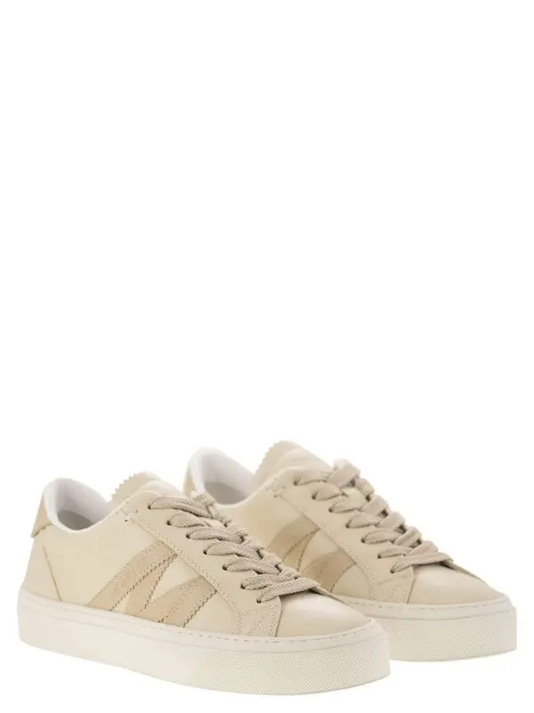 Moncler Monaco2 Leather Trainer - Cream