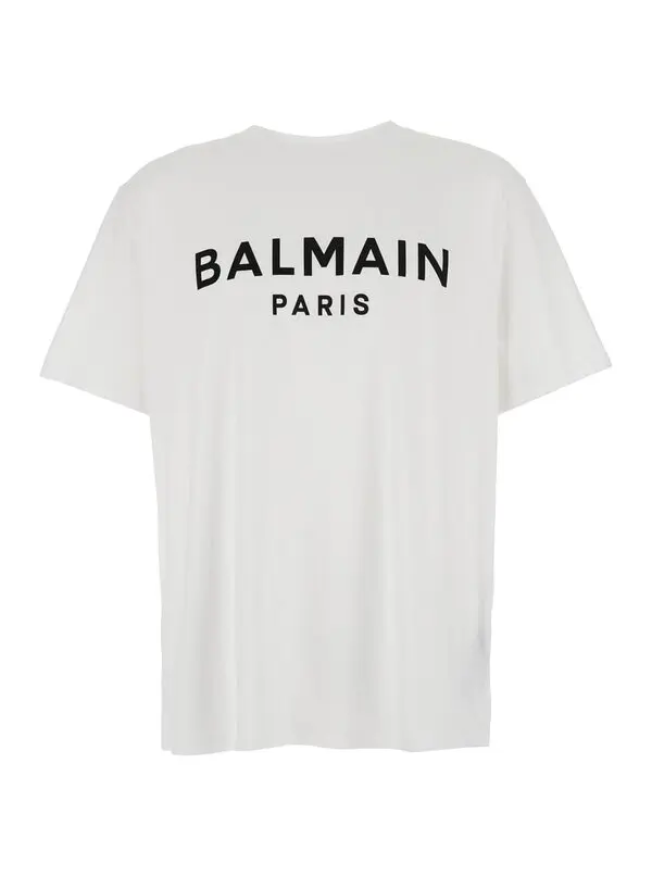 Balmain Crewneck T-shirt With Logo Lettering On The Front In Cotton - White