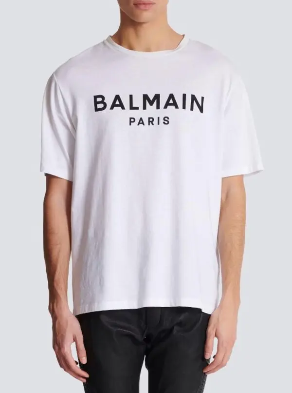 Balmain Crewneck T-shirt With Logo Lettering On The Front In Cotton - White
