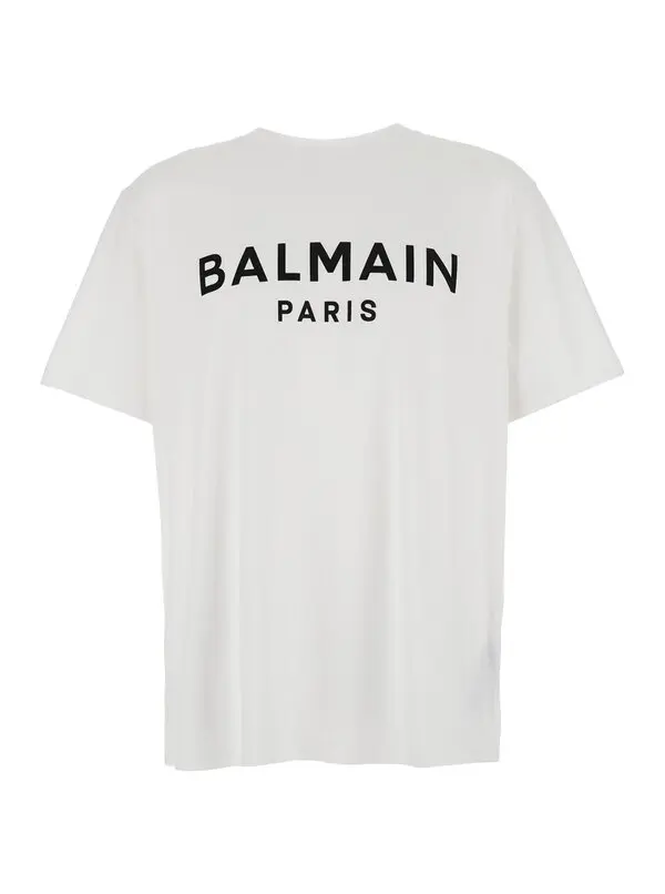 Balmain Crewneck T-shirt With Logo Lettering On The Front In Cotton - White