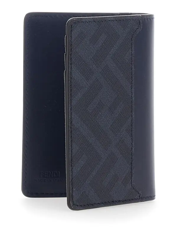 Fendi Blue Leather Card Holder With Ff Logo Plate On The Front For