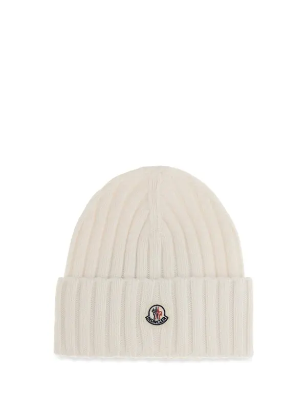 Moncler Wool Beanie With Logo - White