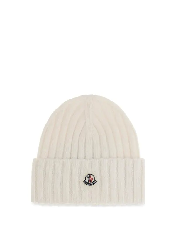 Moncler Wool Beanie With Logo - White