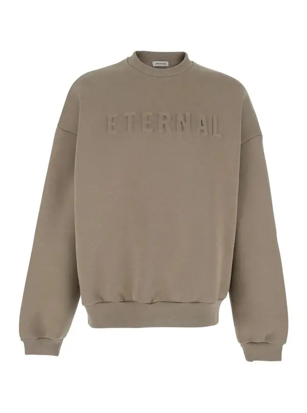Fear Of God Eternal Beige Crewneck T-shirt With Dropped Shoulders And Tonal Embroidery On The Front In Cotton Blend - Multicolor