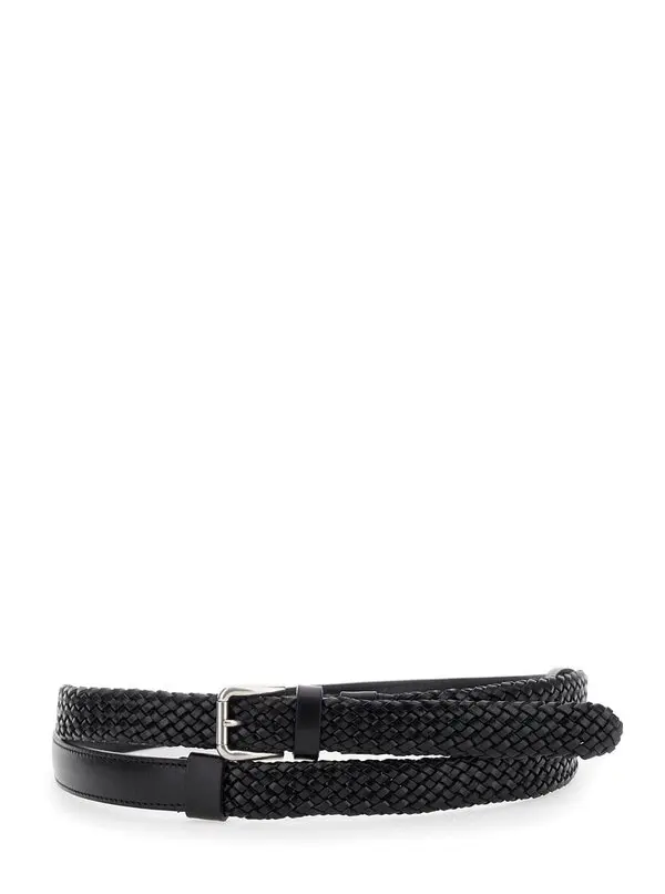 Dolce & Gabbana Black Belt With Buckle Closure And Interwoven Design In Leather - Multicolor