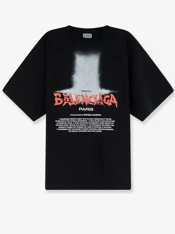 Balenciaga Cotton T-shirt With Front Logo Print - Black