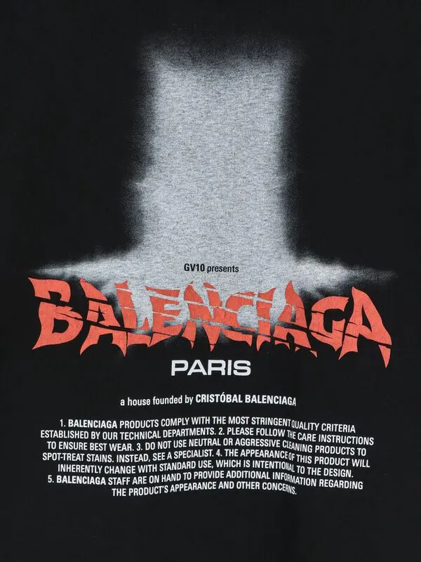 Balenciaga Cotton T-shirt With Front Logo Print - Black