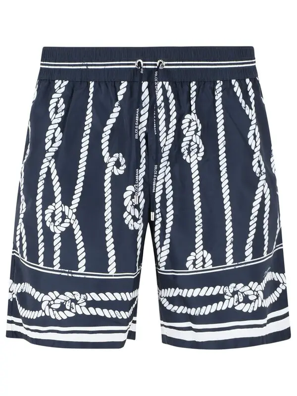 Dolce & Gabbana Corde' Navy Polyester Swimsuit - Blue