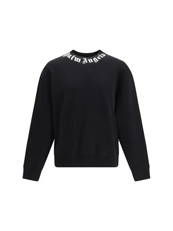 Palm Angels Logo Cotton Crewneck Sweatshirt - Black