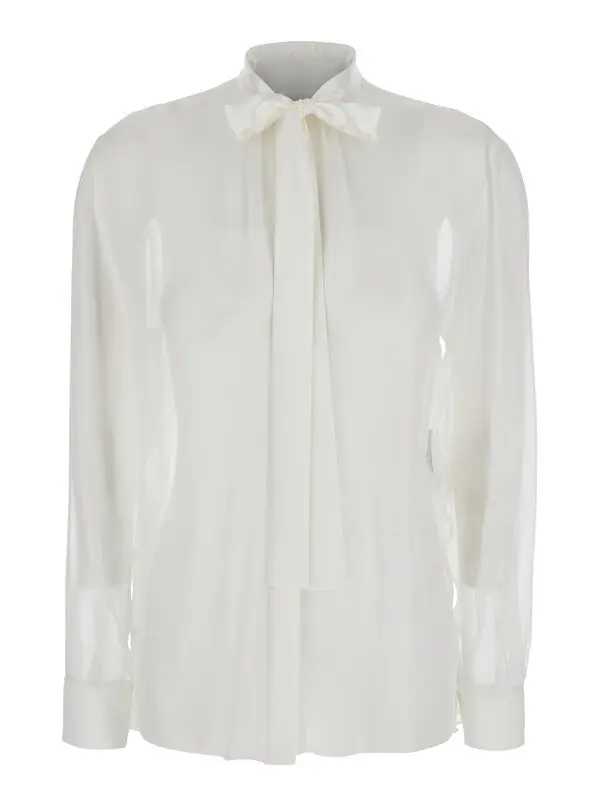 Dolce & Gabbana White Shirt With Pussy-bow Collar In Silk - Multicolor