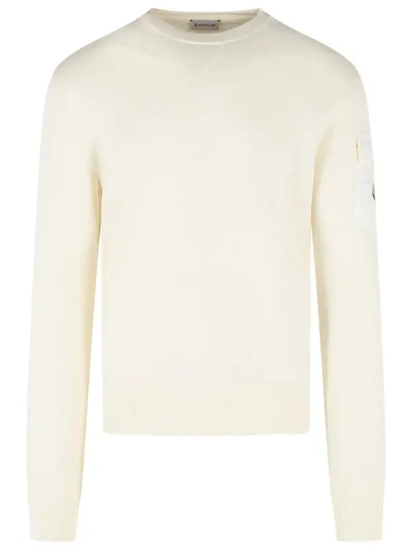 Moncler Tricot' Ivory Virgin Wool Sweatshirt