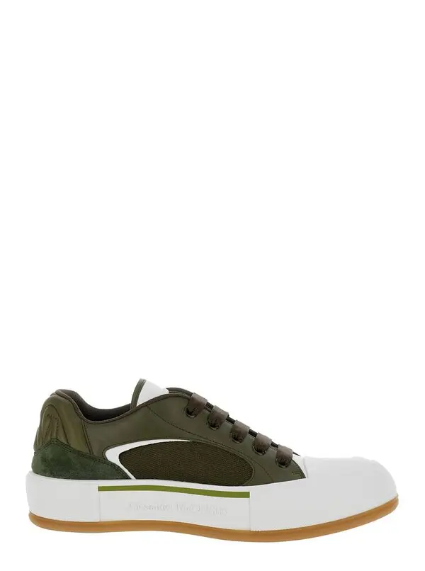 Alexander McQueen Cruis' Green Low Top Sneakers With Logo Detail In Leather And Fabric - Multicolor