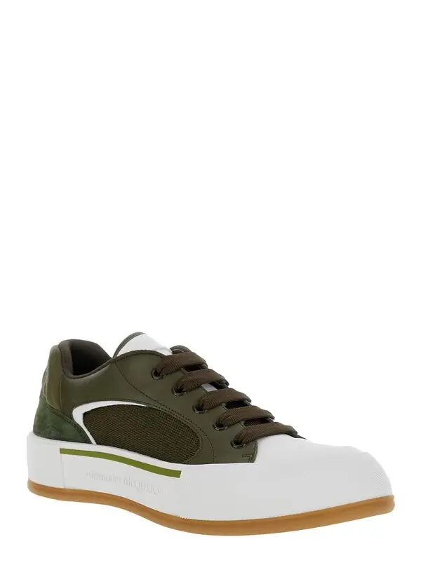 Alexander McQueen Cruis' Green Low Top Sneakers With Logo Detail In Leather And Fabric - Multicolor