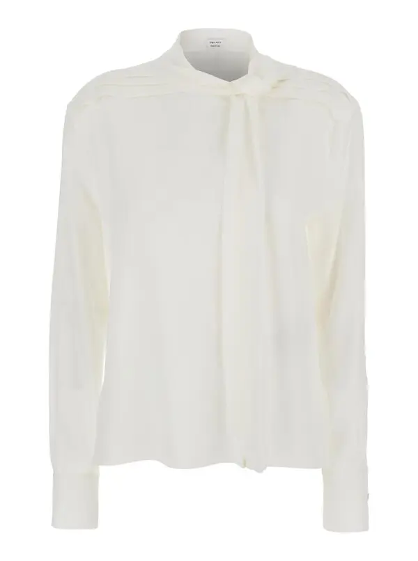 Alexander McQueen White Blouse With Scarf Detail On The Front In Silk - Multicolor