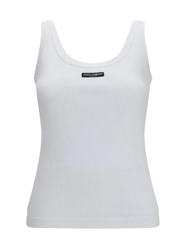 Dolce & Gabbana Ribbed Logo Tank Top - White