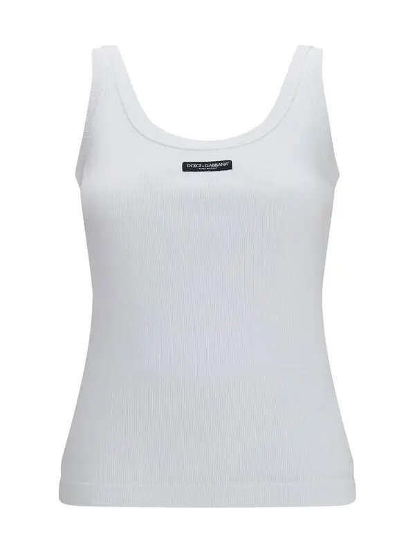 Dolce & Gabbana Ribbed Logo Tank Top - White