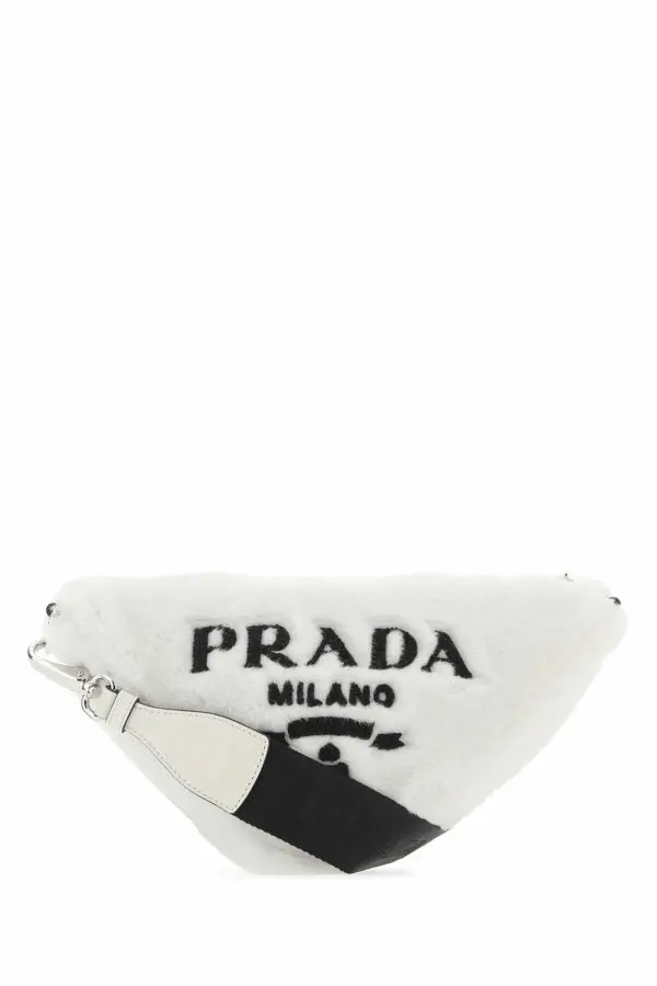 Prada Shearling Triangle Crossbody Bag - White
