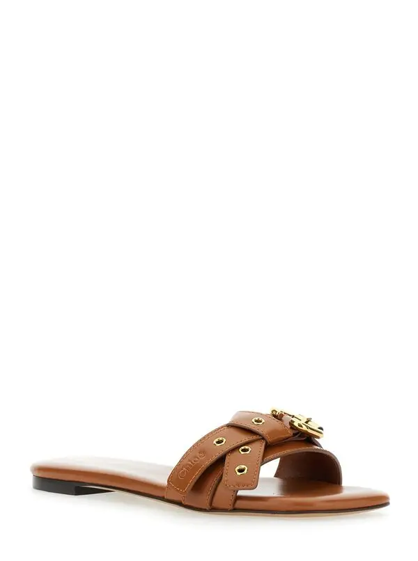 Chloé Mae' Sandals With Strap Embellishment With Logo In Leather - Brown