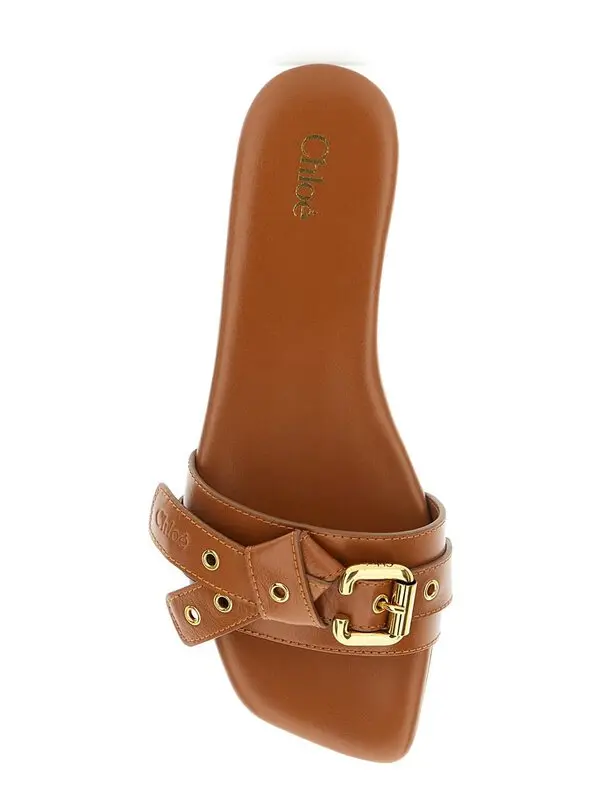 Chloé Mae' Sandals With Strap Embellishment With Logo In Leather - Brown