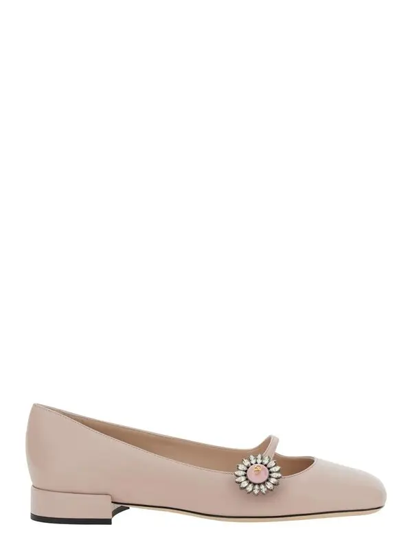 Valentino Garavani Preshoes' Ballerinas With Decorative Plate And Low Laminated Heel In Leather - Pink