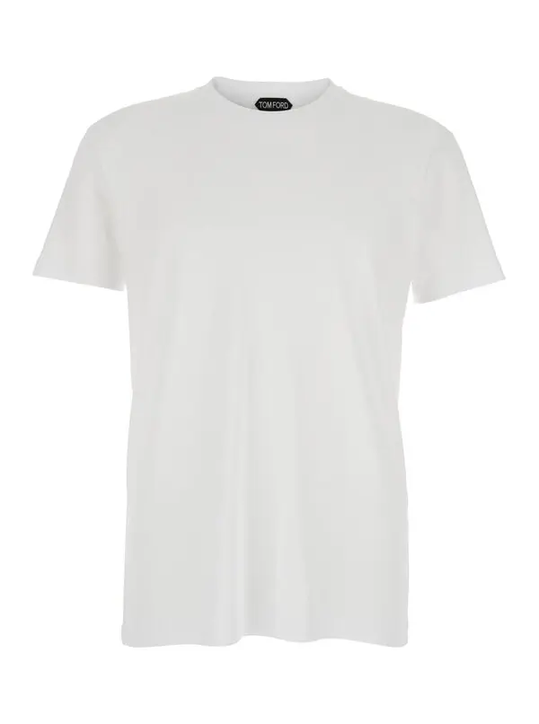 TOM FORD Crew Neck T-shirt With Logo Embroidery On The Front And Perforated Design In Cotton For - White