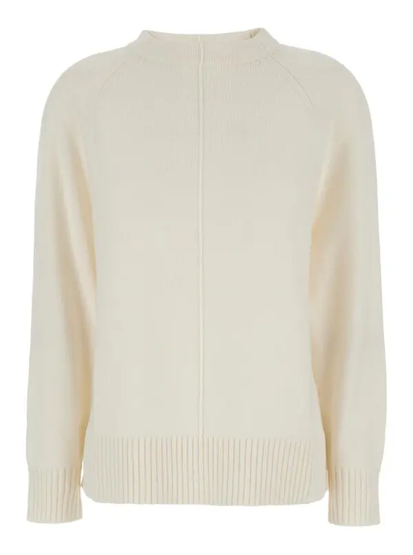 Max Mara Toldim' Crewneck Sweater With Middle Stitch Detail In Cashmere - White