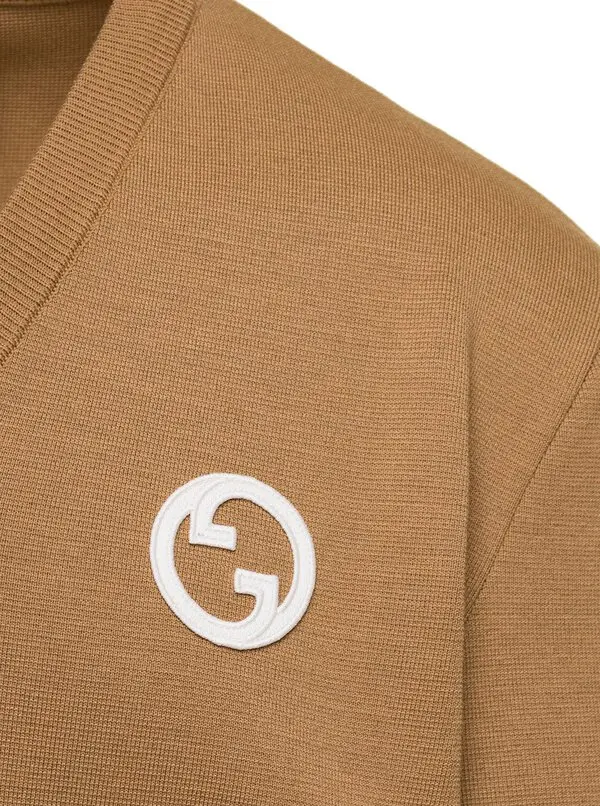 Gucci Beige Sweater With Interlocking G And V Neck In Wool