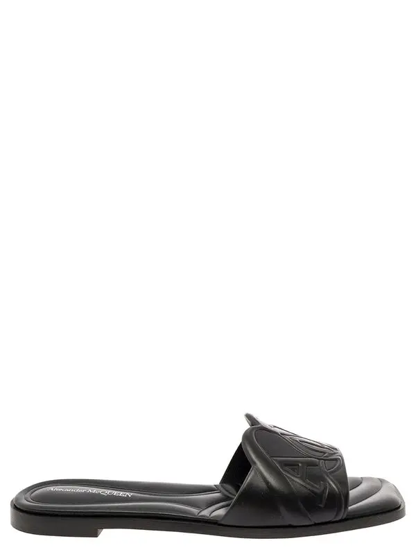 Alexander McQueen Quilted Sandals With Logo Motif In Leather - Black