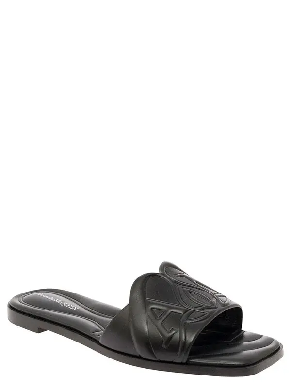 Alexander McQueen Quilted Sandals With Logo Motif In Leather - Black