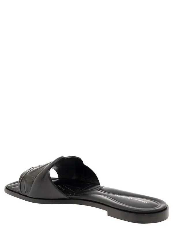 Alexander McQueen Quilted Sandals With Logo Motif In Leather - Black