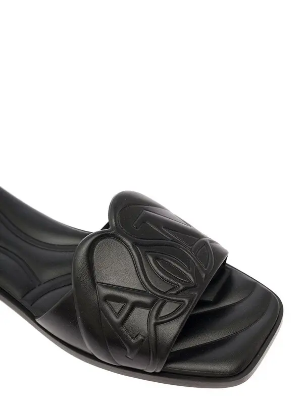Alexander McQueen Quilted Sandals With Logo Motif In Leather - Black