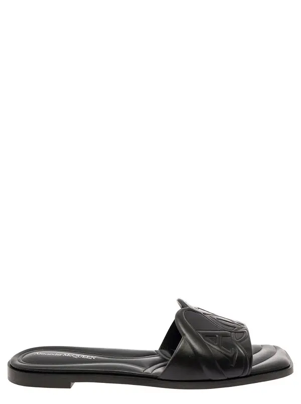 Alexander McQueen Quilted Leather Logo Sandals - Black