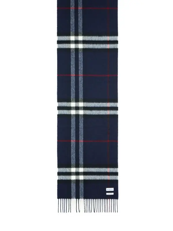 Burberry Mu Giant Check' Navy Cashmere Scarf - Blue
