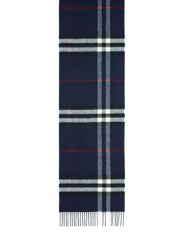 Burberry Mu Giant Check' Navy Cashmere Scarf - Blue