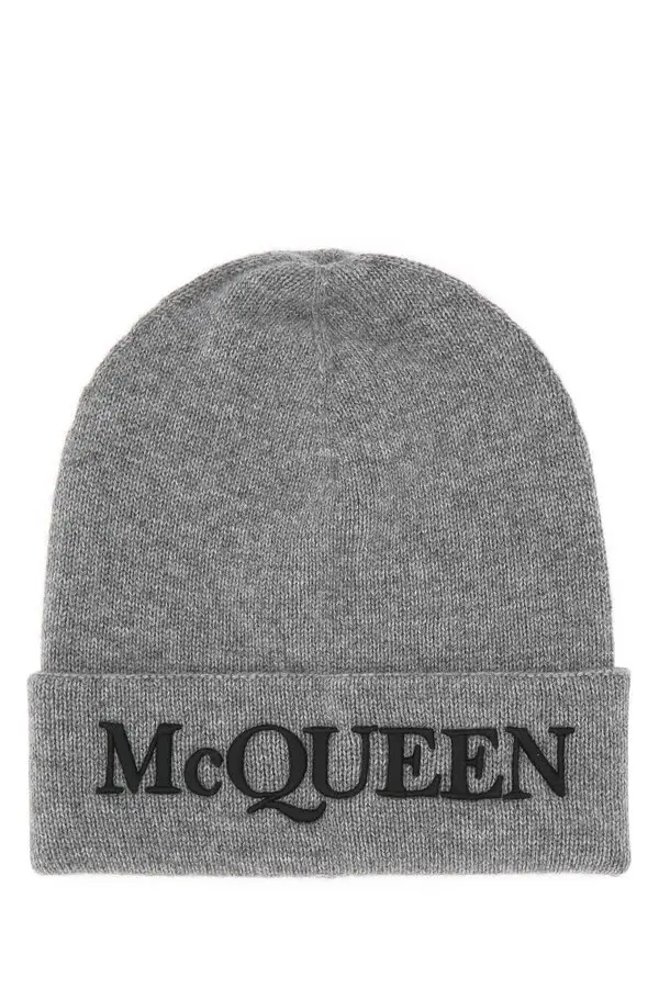 Alexander McQueen Grey Cashmere Beanie Hat