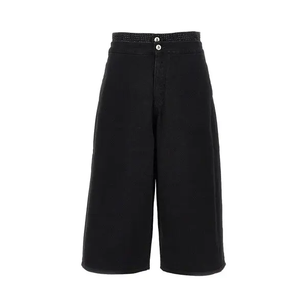 Attico Cropped Denim Pants With Rhinestones - Black