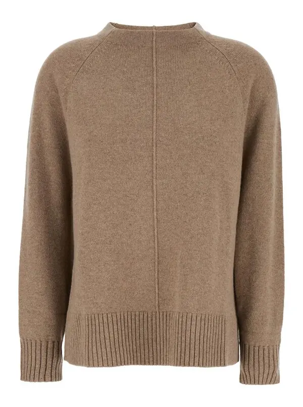 Max Mara Toldim' Beige Crewneck Sweater With Middle Stitch Detail In Cashmere - Cream