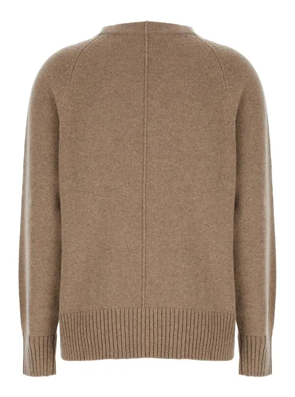 Max Mara Toldim' Beige Crewneck Sweater With Middle Stitch Detail In Cashmere - Cream