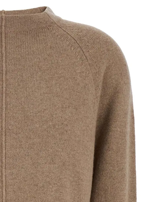 Max Mara Toldim' Beige Crewneck Sweater With Middle Stitch Detail In Cashmere - Cream