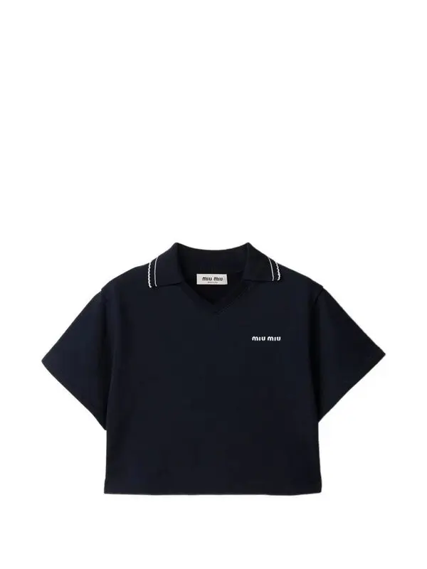 Miu Miu Cotton Jersey Cropped Polo Shirt - Blue