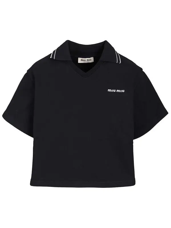 Miu Miu Cotton Jersey Cropped Polo - Blue