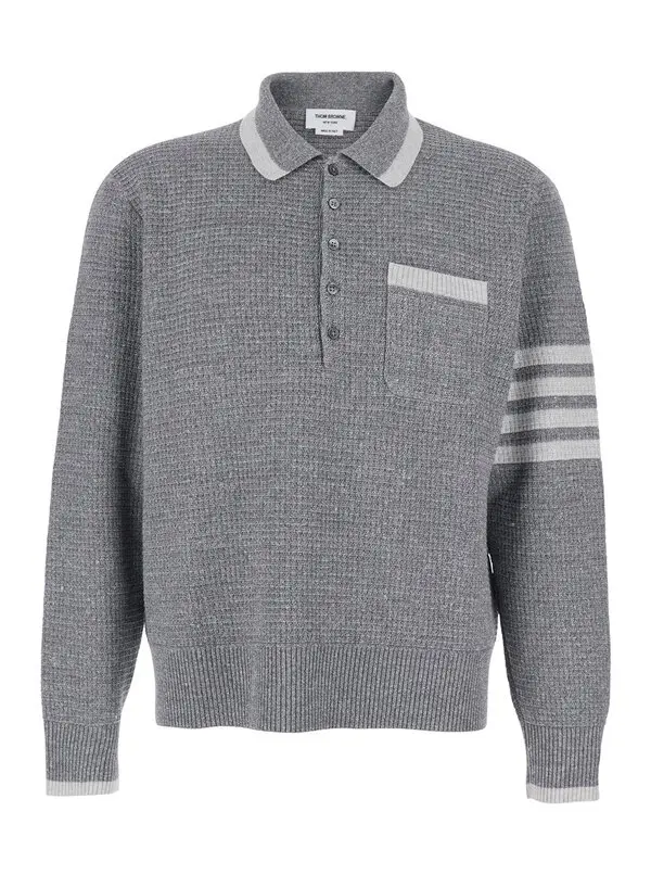 Thom Browne Grey Polo With 4-bar Detail On The Sleeve In Wool And Silk Blend For - Multicolor