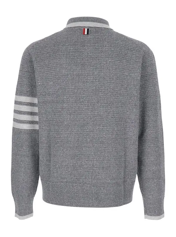 Thom Browne Grey Polo With 4-bar Detail On The Sleeve In Wool And Silk Blend For - Multicolor