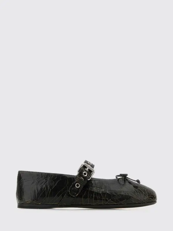 Miu Miu Cracked-effect Leather Ballerinas - Brown
