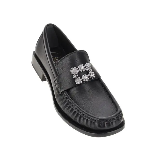 ROGER VIVIER Crystal-embellished Leather Loafers - Black