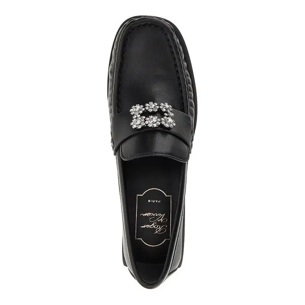 ROGER VIVIER Crystal-embellished Leather Loafers - Black